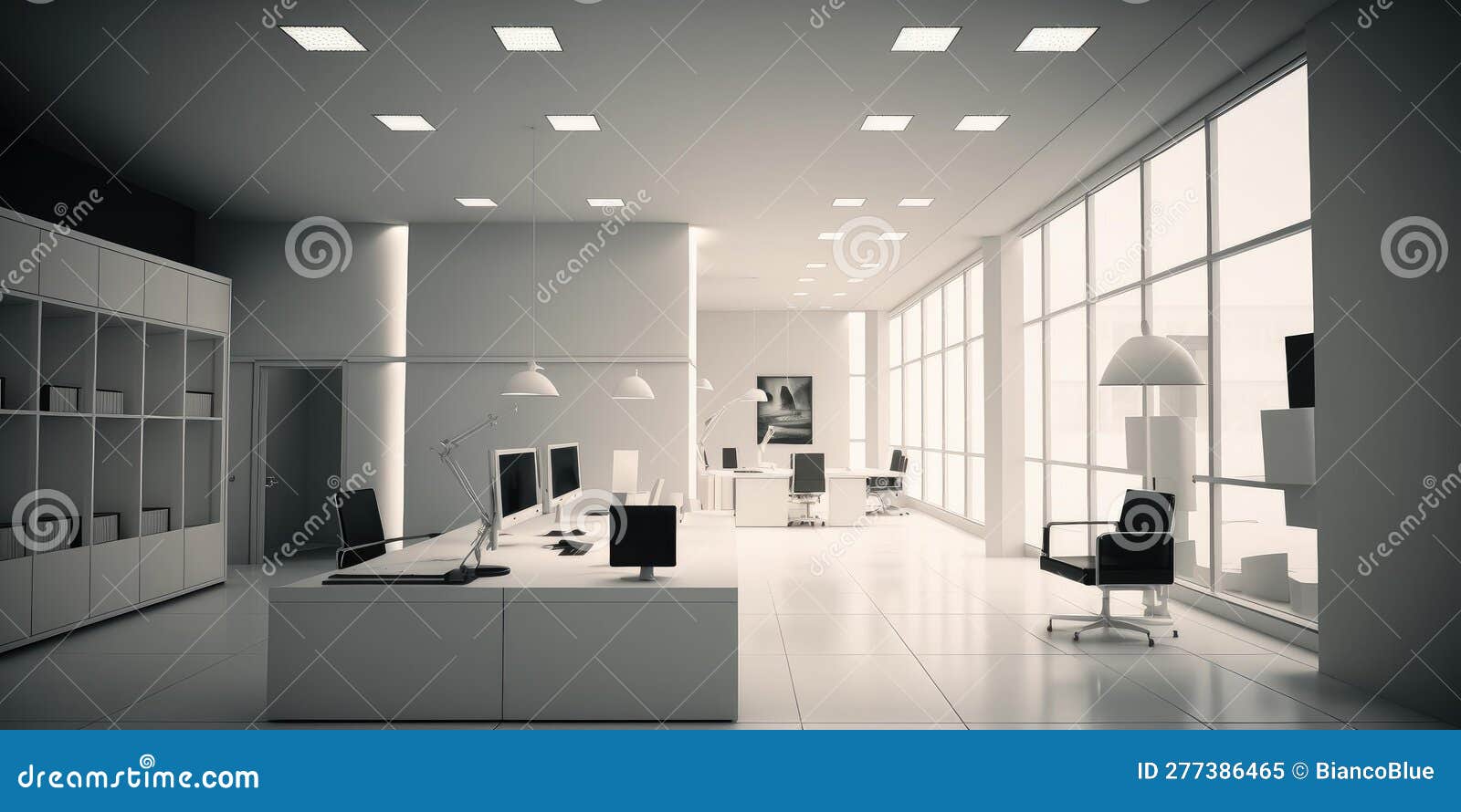 White and Bright Office Workplace Interior Design Stock Image - Image ...