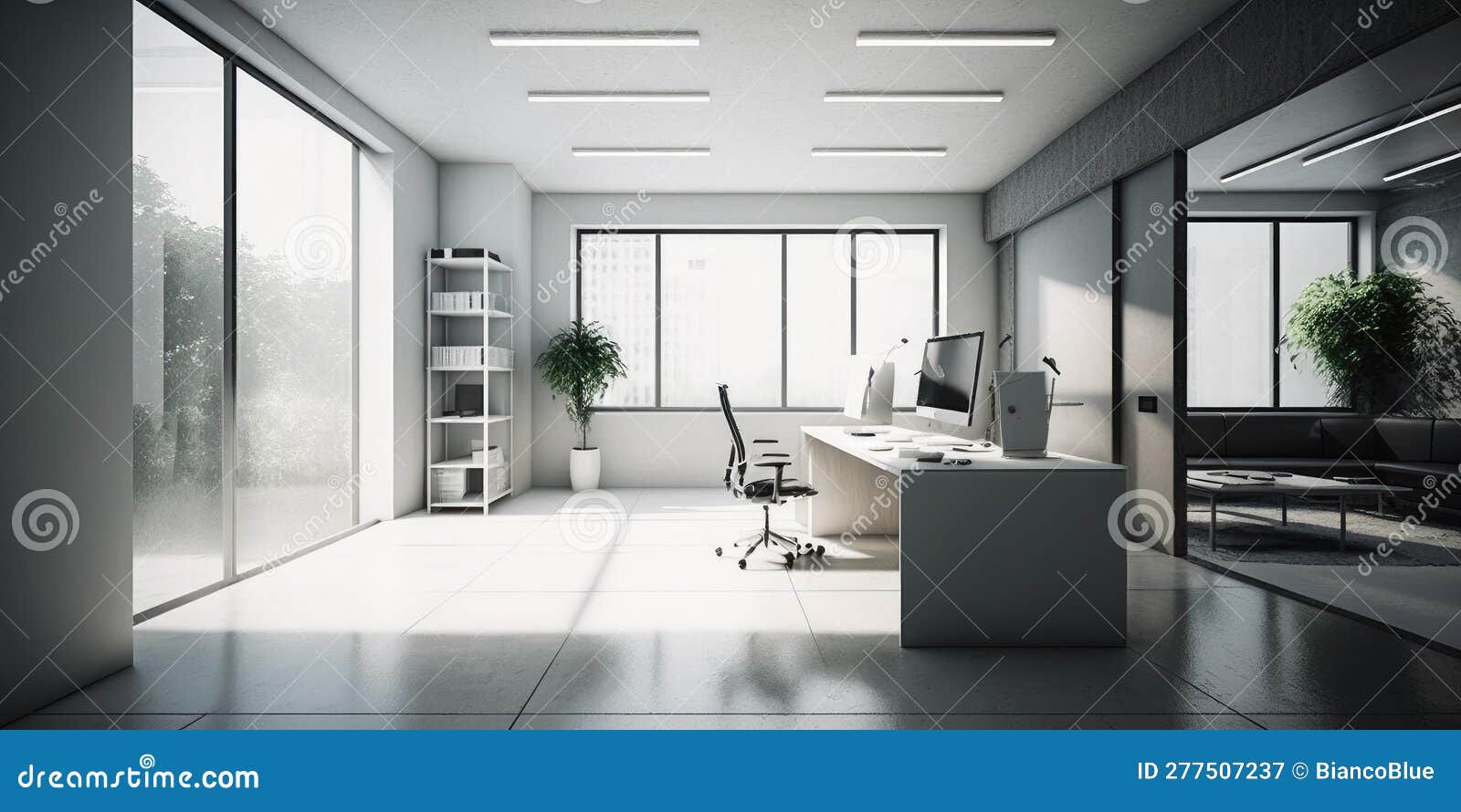 White and Bright Office Workplace Interior Design Stock Illustration ...
