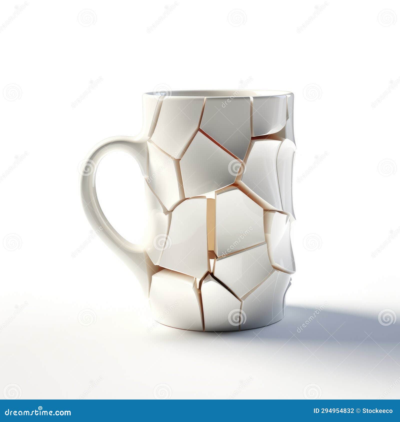 3d Harmony Mug: Luminous White Coffee Mug with Cracked Design Stock ...