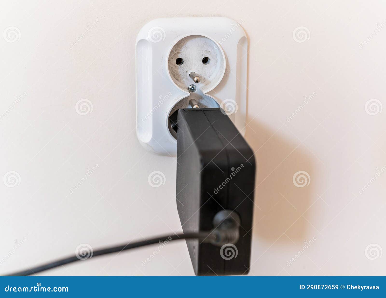 White Broken Electrical Socket Fell Out of the Wall. the Socket is Torn ...