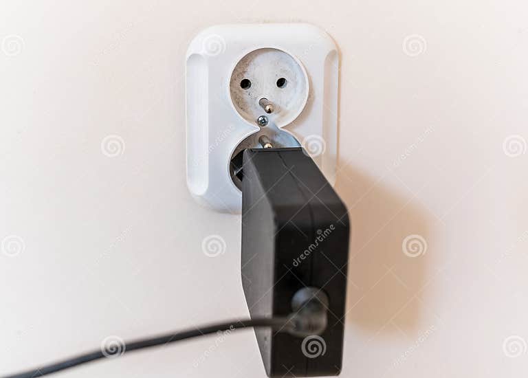 White Broken Electrical Socket Fell Out of the Wall. the Socket is Torn ...