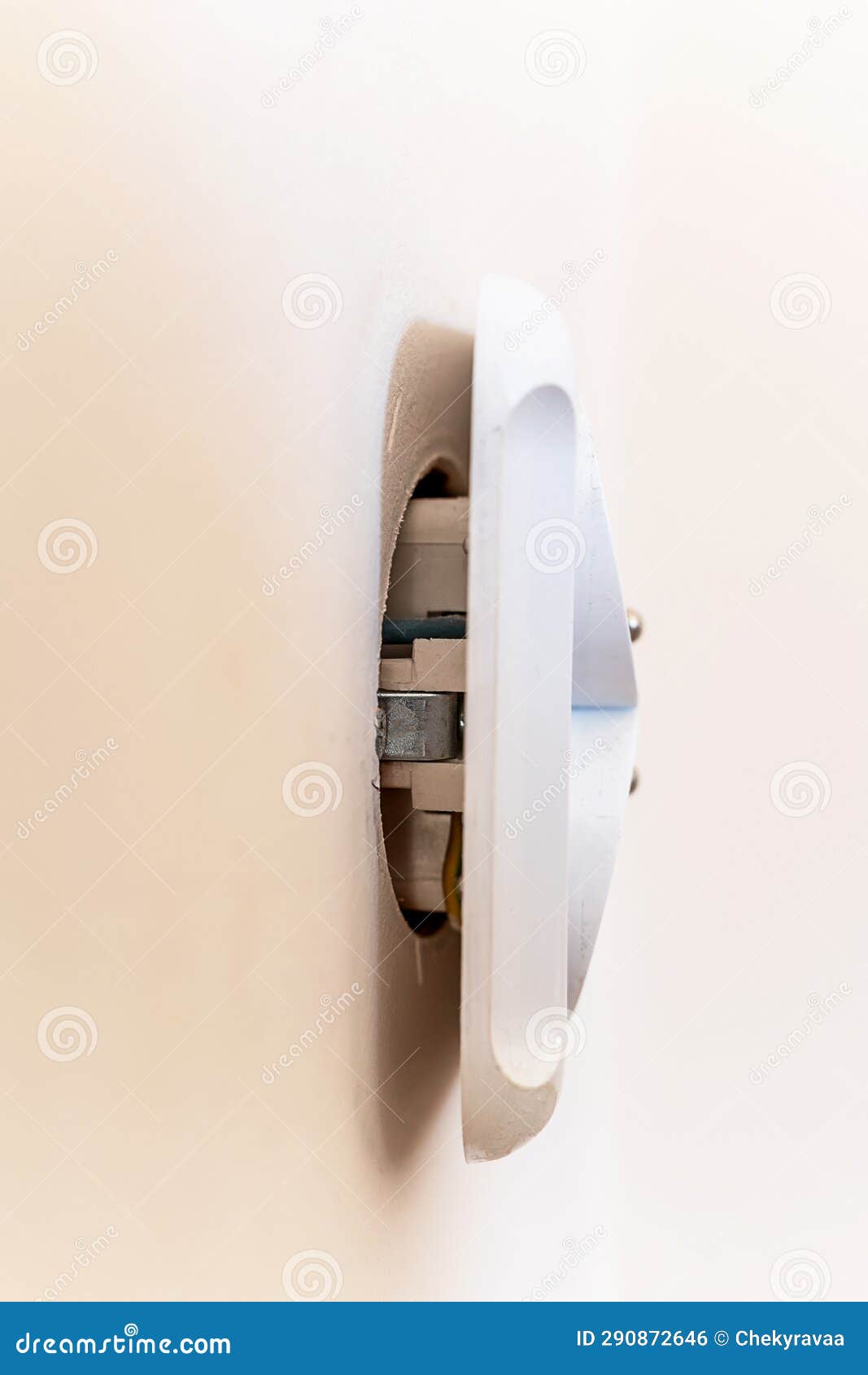 White Broken Electrical Socket Fell Out of the Wall. the Socket is Torn ...
