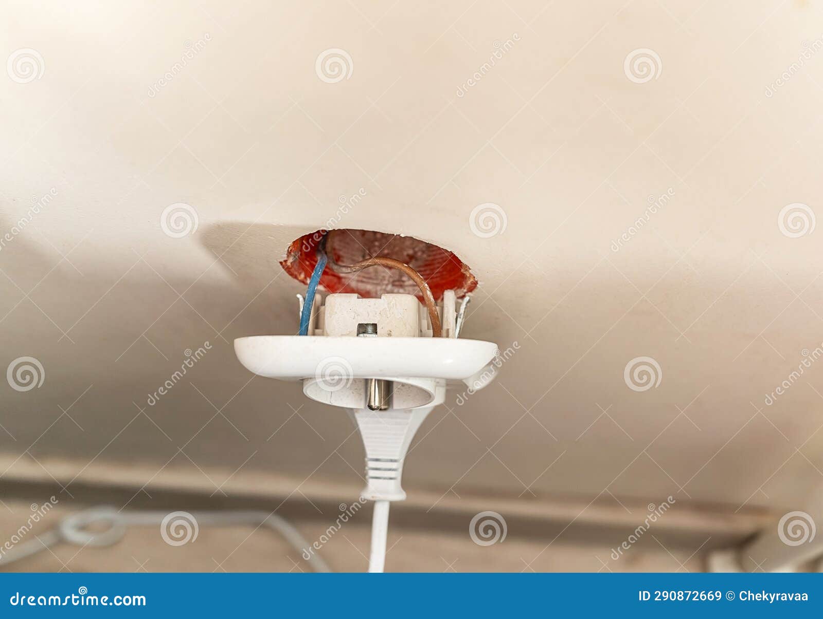 White Broken Electrical Socket Fell Out of the Wall. the Socket is Torn ...