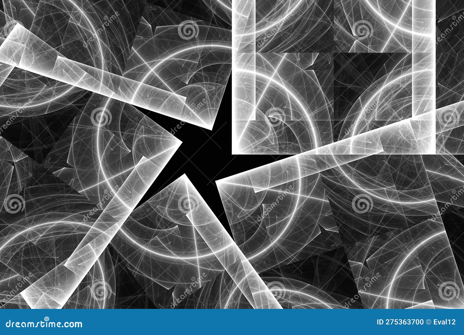 White Broken Pattern of Curved Shapes and Rays on a Black Background ...