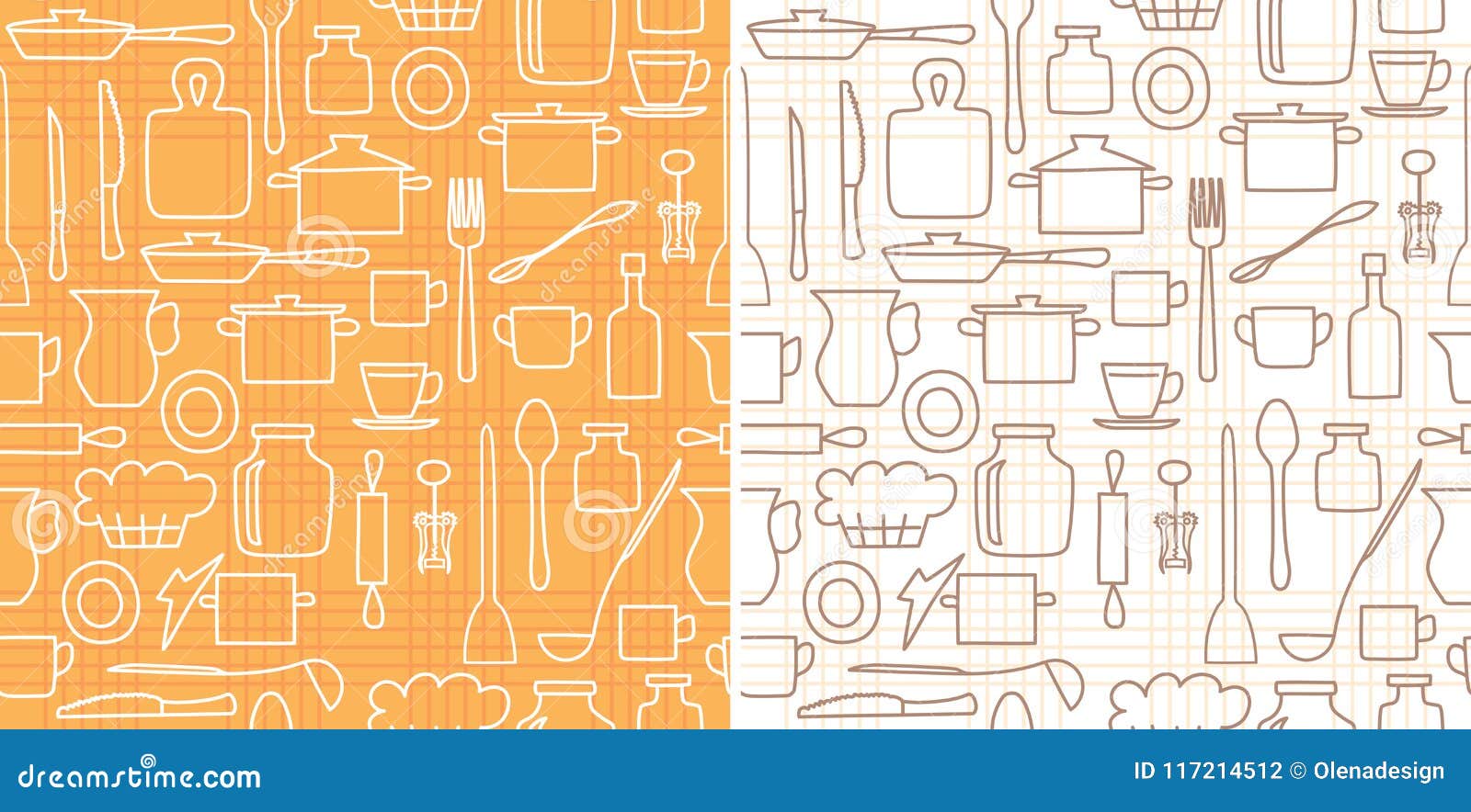 Vector Kitchenware on Seamless Background with Lines Stock Vector ...