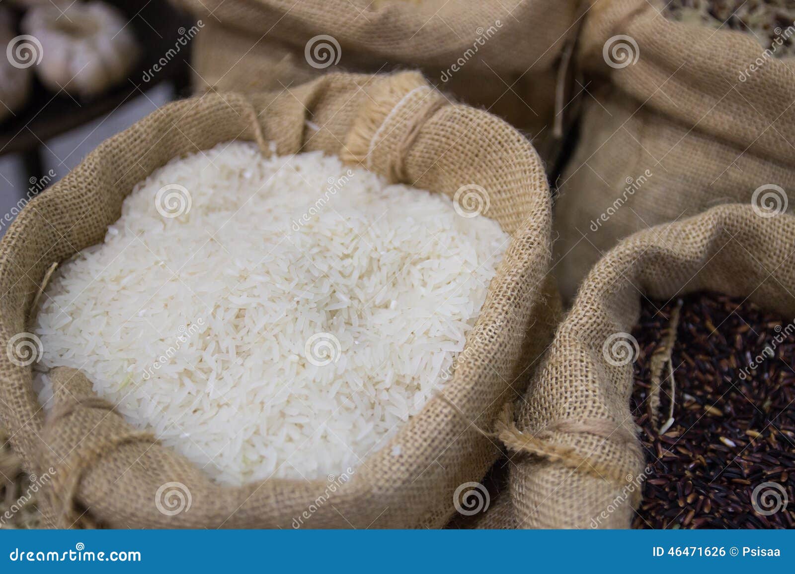 White and Brown Rice in the Sack Stock Photo - Image of detail, healthy ...