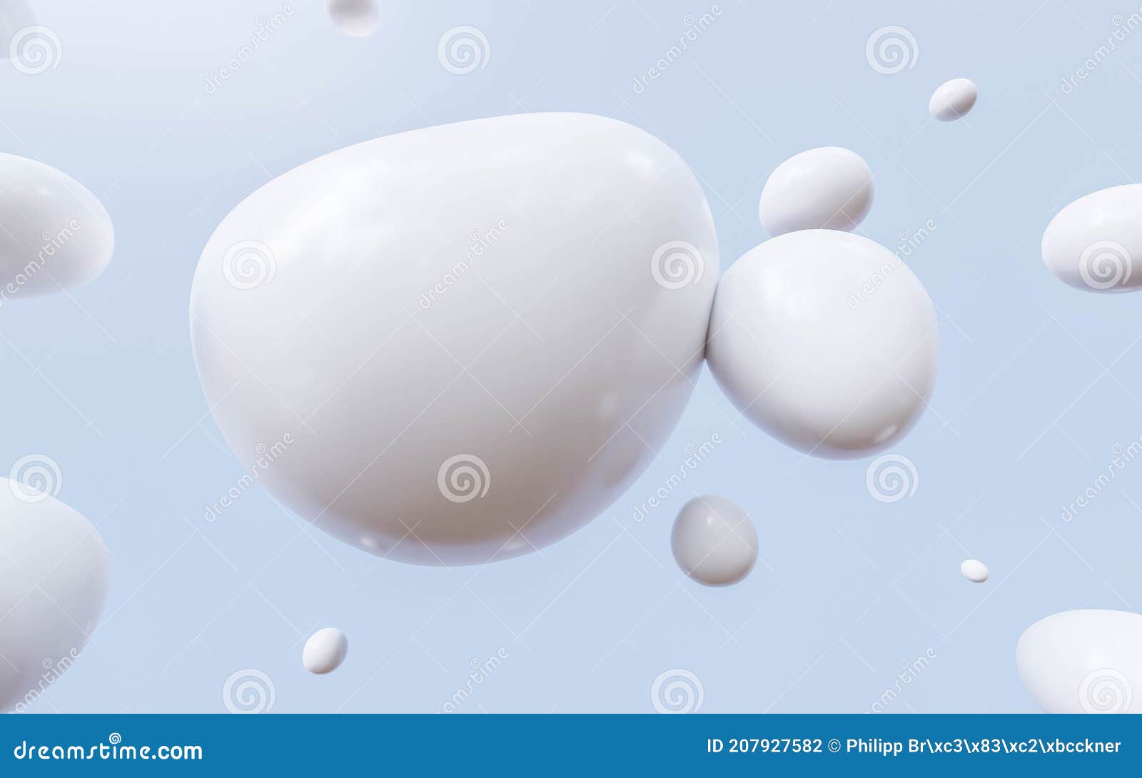 White Bubbles in Front of Soft Blue Background with Reflections 3d ...