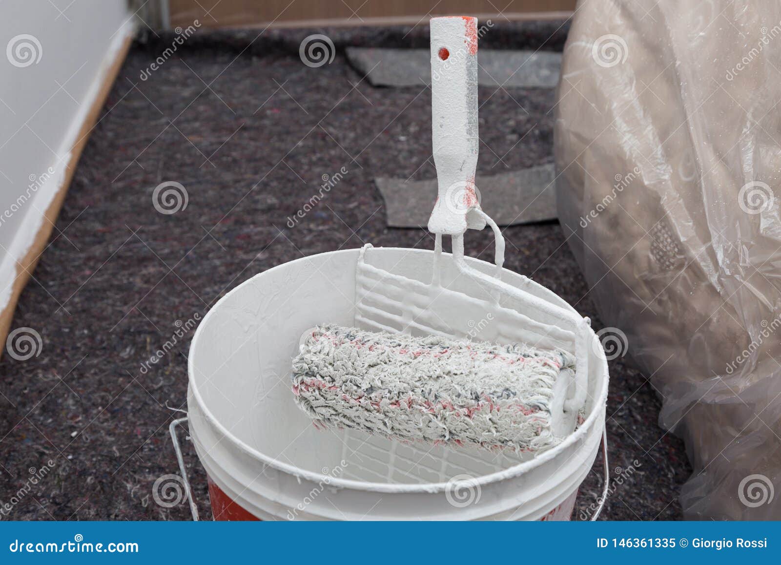 White Bucket, Roller and Drainer- Equipment for Painting Stock Image ...