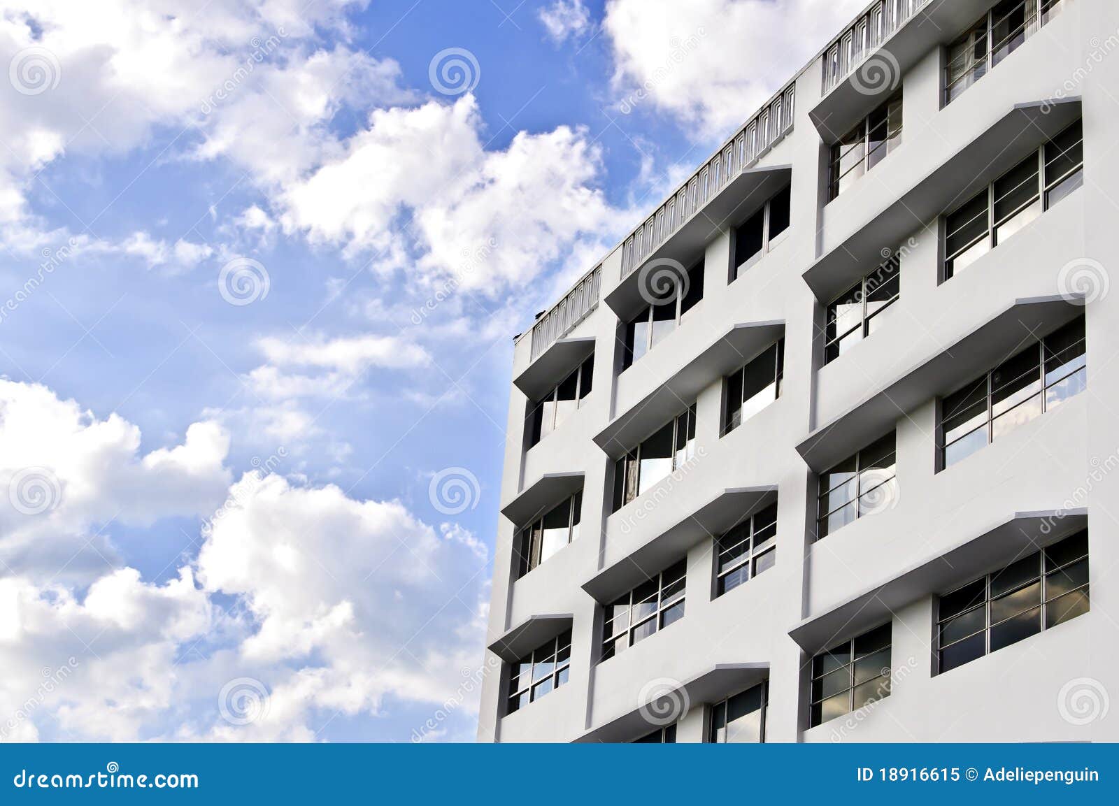 White Building, Blue Sky with Clouds Stock Image - Image of ...