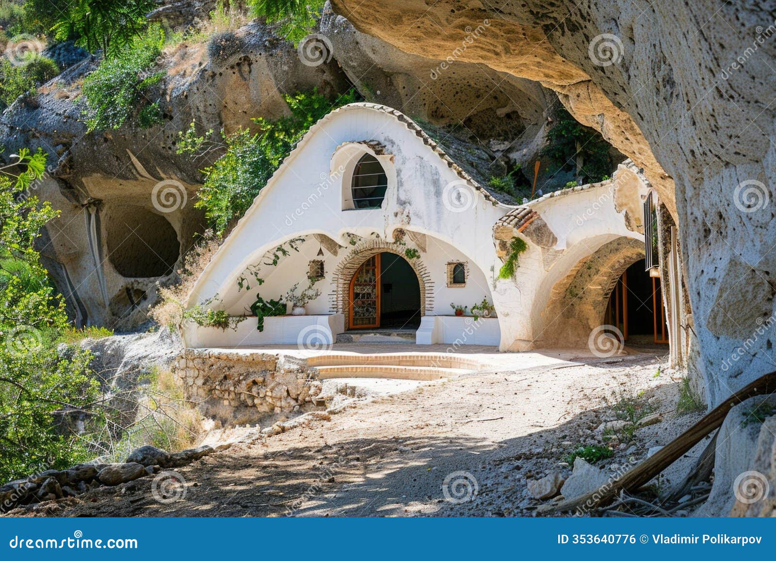 White Building with a Cave-like Entrance, Suitable for Architectural ...