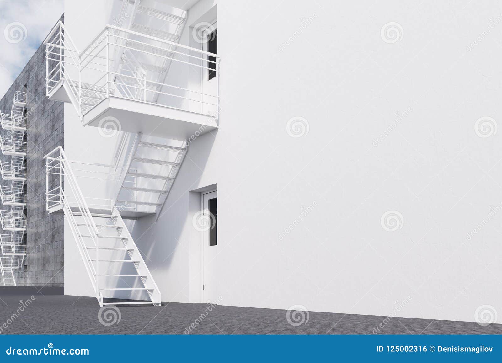 White Building with Fire Escape Ladder Side View Stock Illustration ...