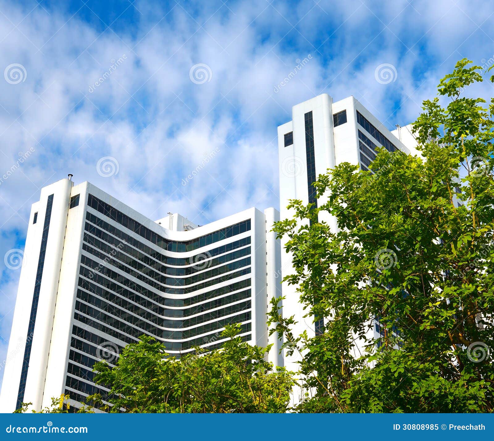 White Building and Green Trees Stock Image - Image of business, public ...