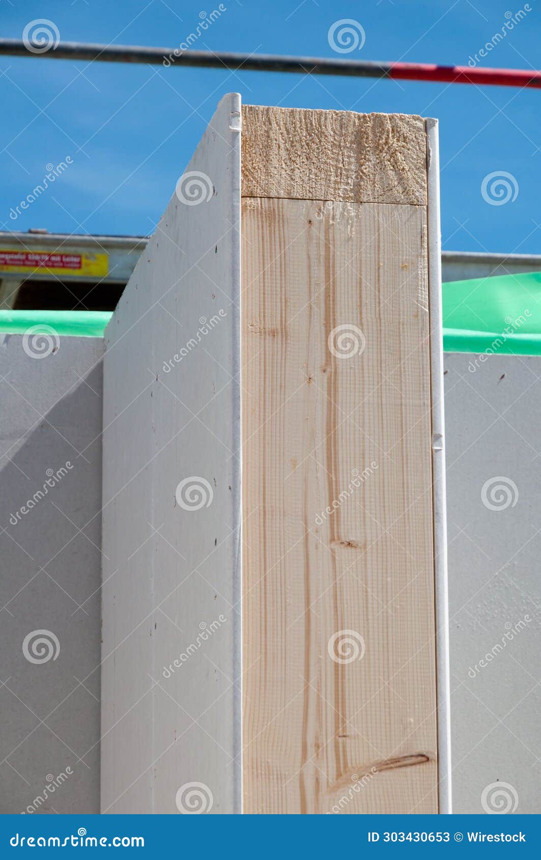 White Building Wall with a Wooden Plank. Civil Engineering Stock Image ...