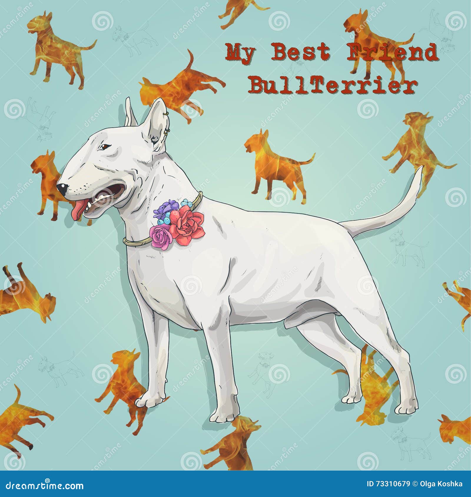 White Bullterrier on the Fire Dogs Texture Stock Illustration ...