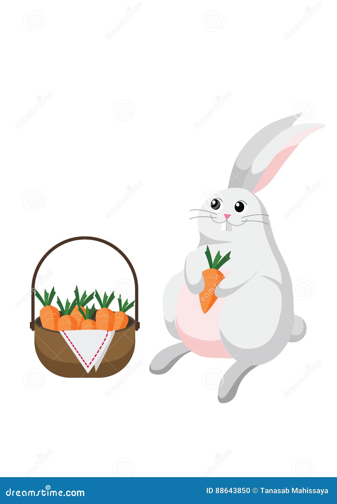 White Bunny Rabbit with Basket Full of Carrots. Stock Vector ...