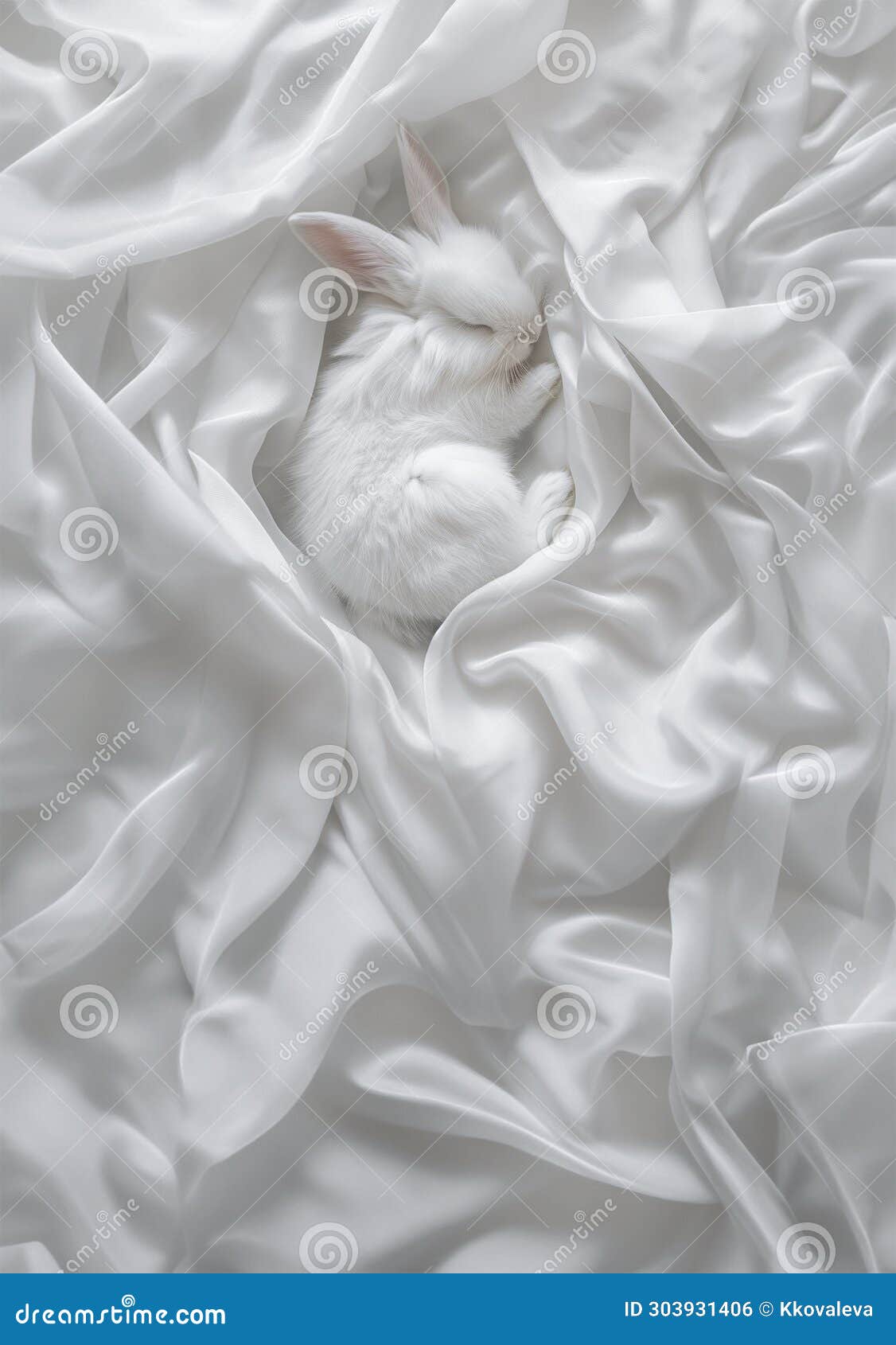 White Bunny Sleeping on White Silk. Vertical Background for Easter ...