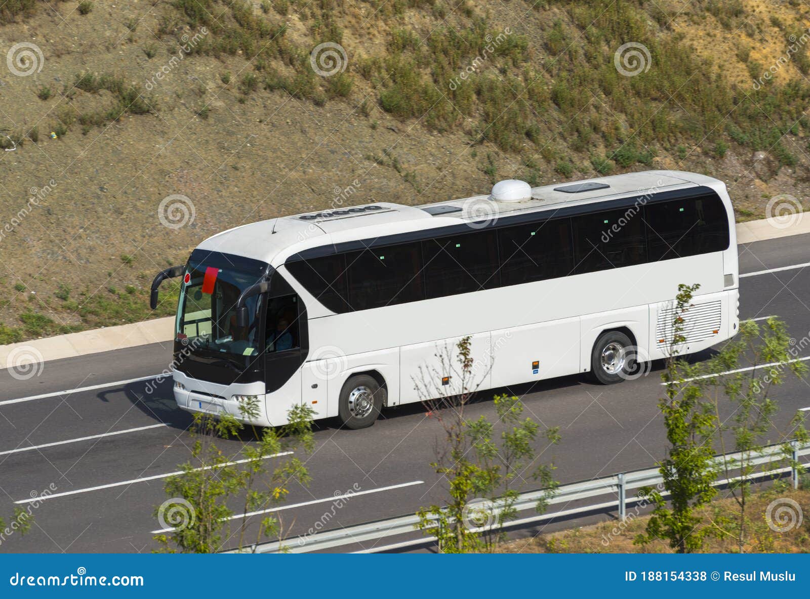 White bus on the highway stock photo. Image of longdistance - 188154338