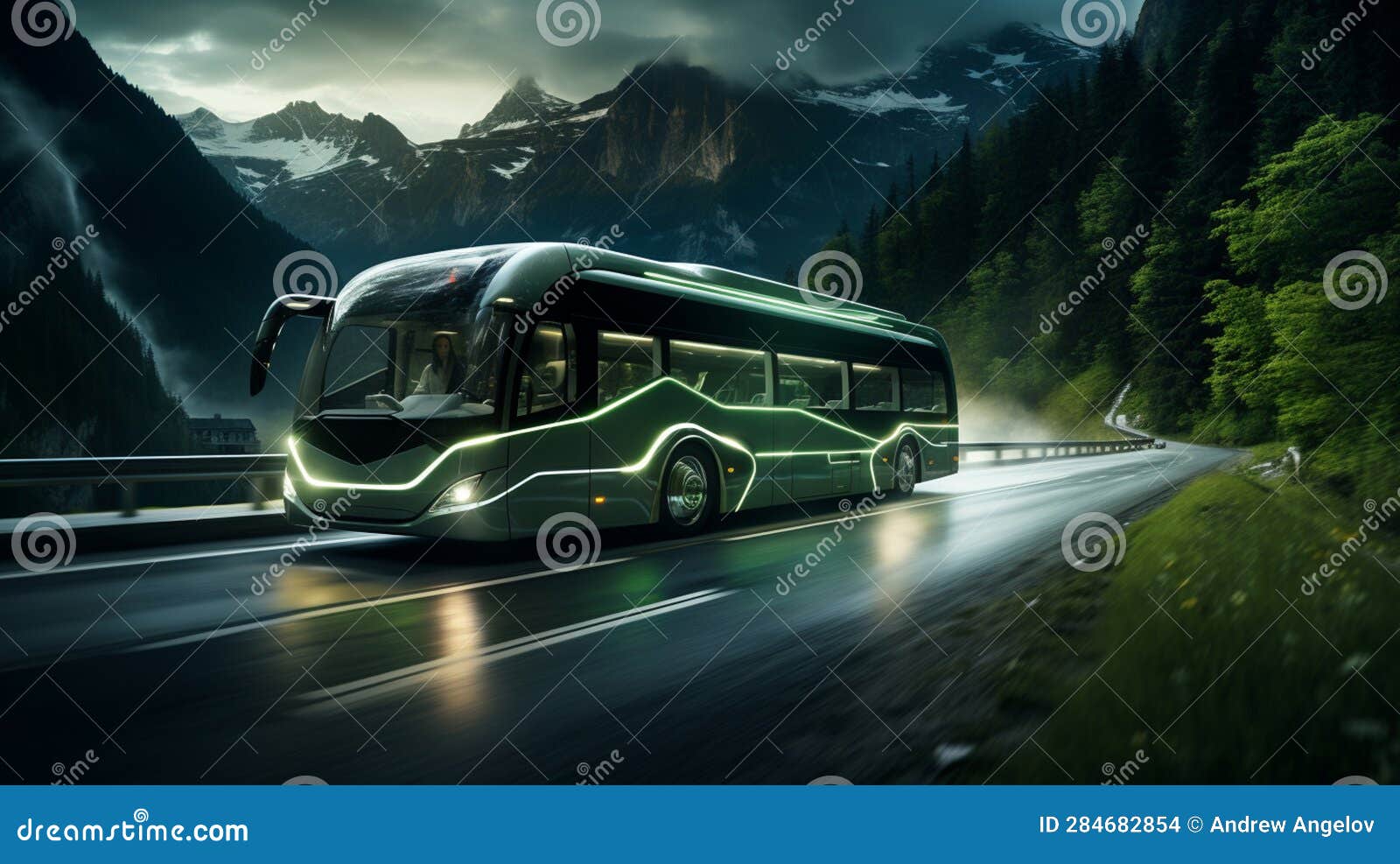 White Bus Moving Fast on the Road in a Modern City with Light Effect ...