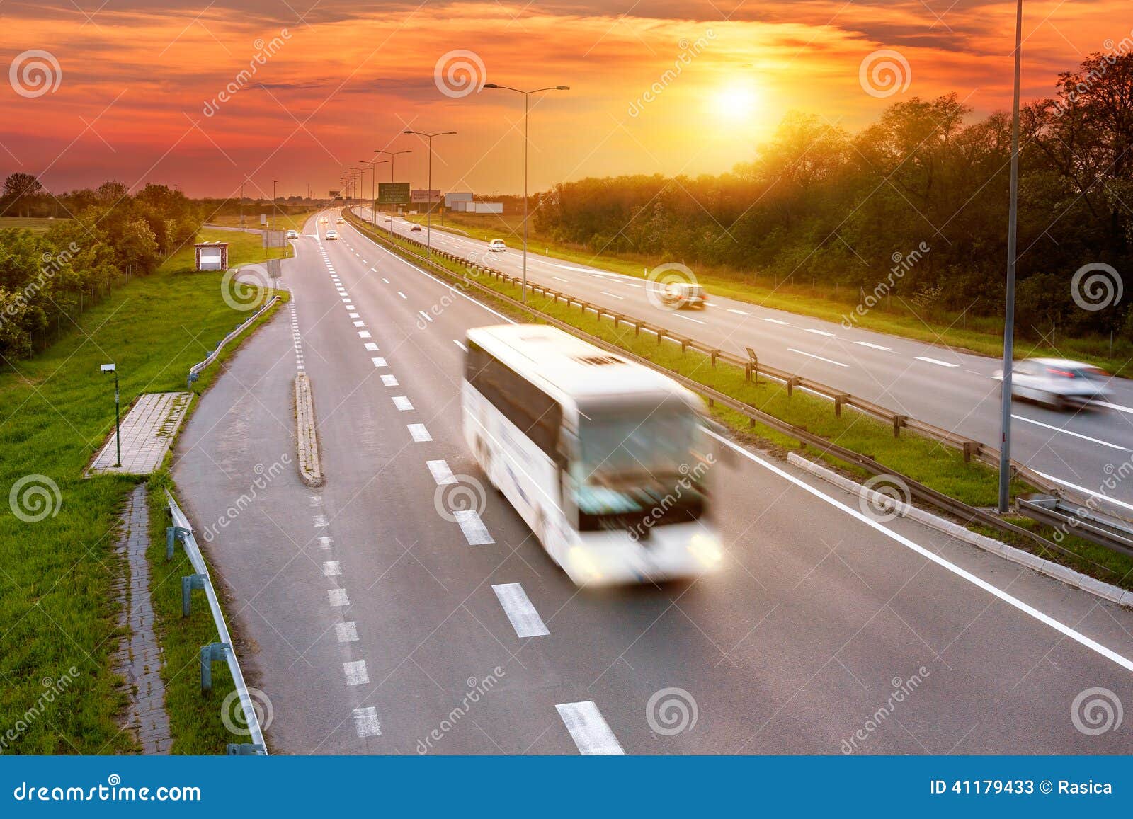 White Bus in the Rush Hour on the Highway Stock Image - Image of motion ...