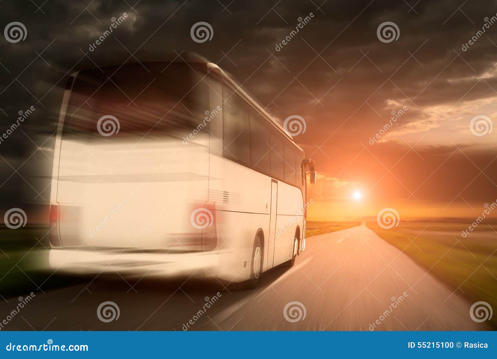 White Bus in Speed Driving on an Empty Asphalt Road Stock Photo - Image ...