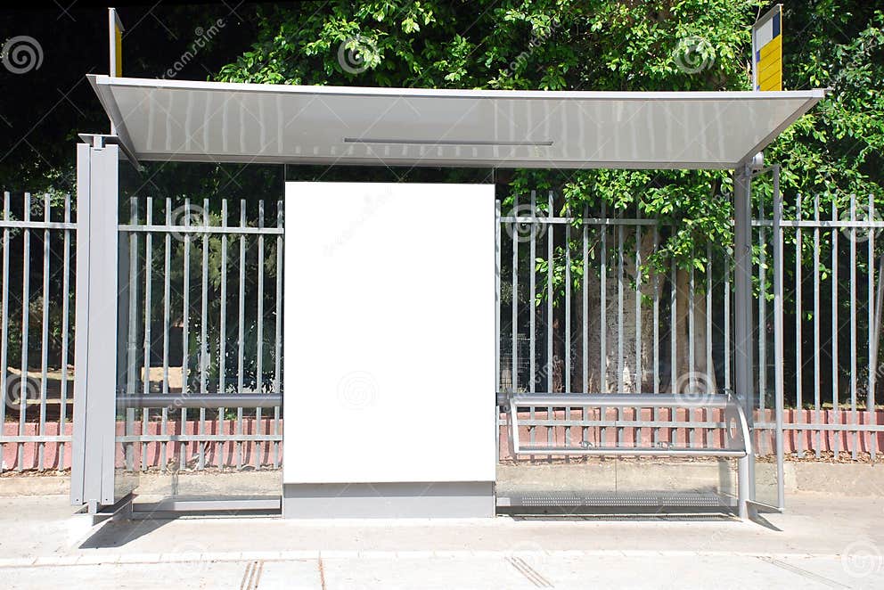 White Bus stop Sign stock photo. Image of display, background - 14064242