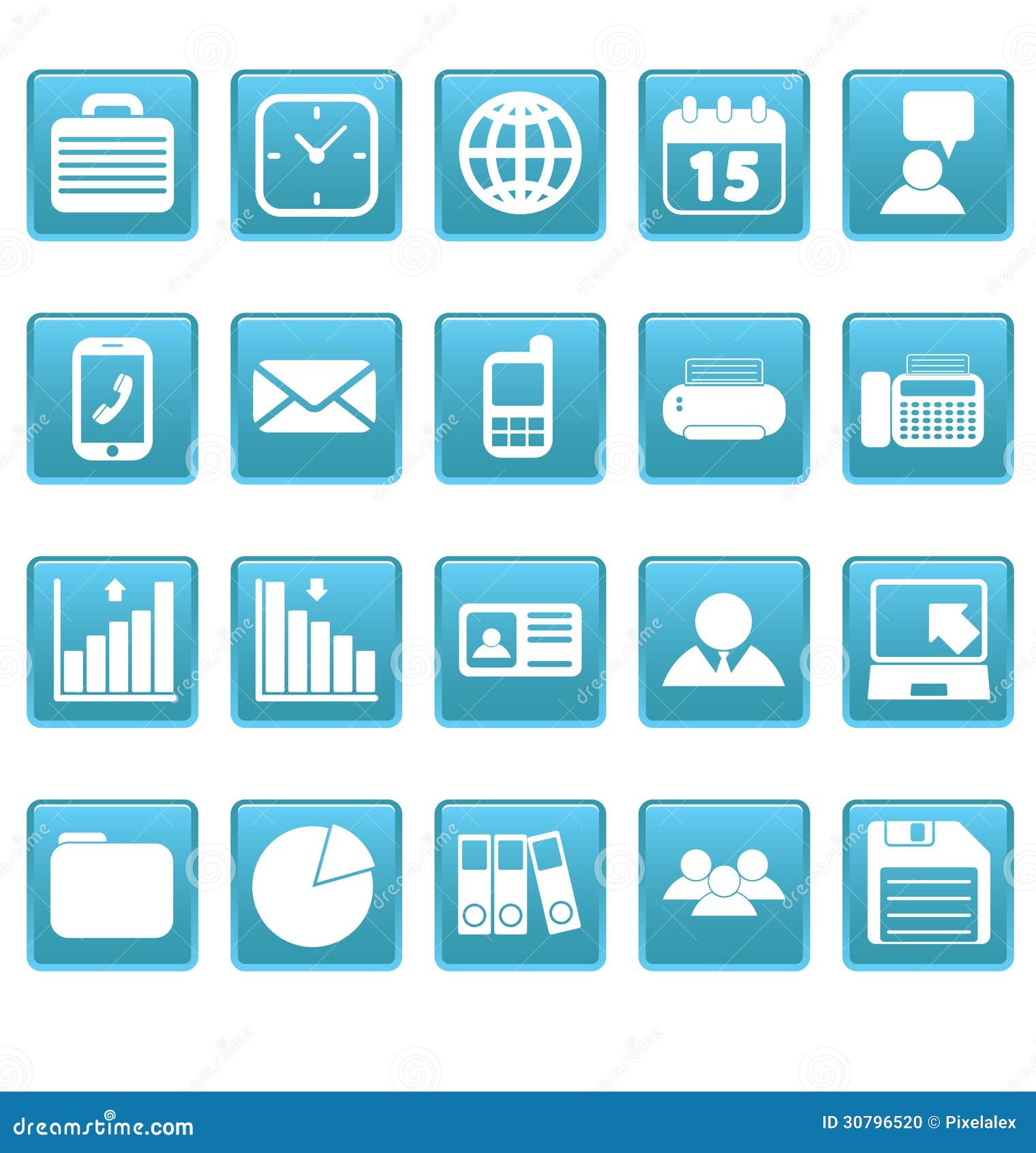 White Business Icons on Blue Squares Stock Vector - Illustration of ...