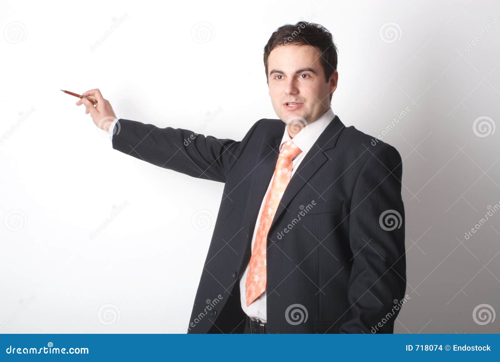 White Business Man Pointing at Blank Space Stock Photo - Image of dark ...