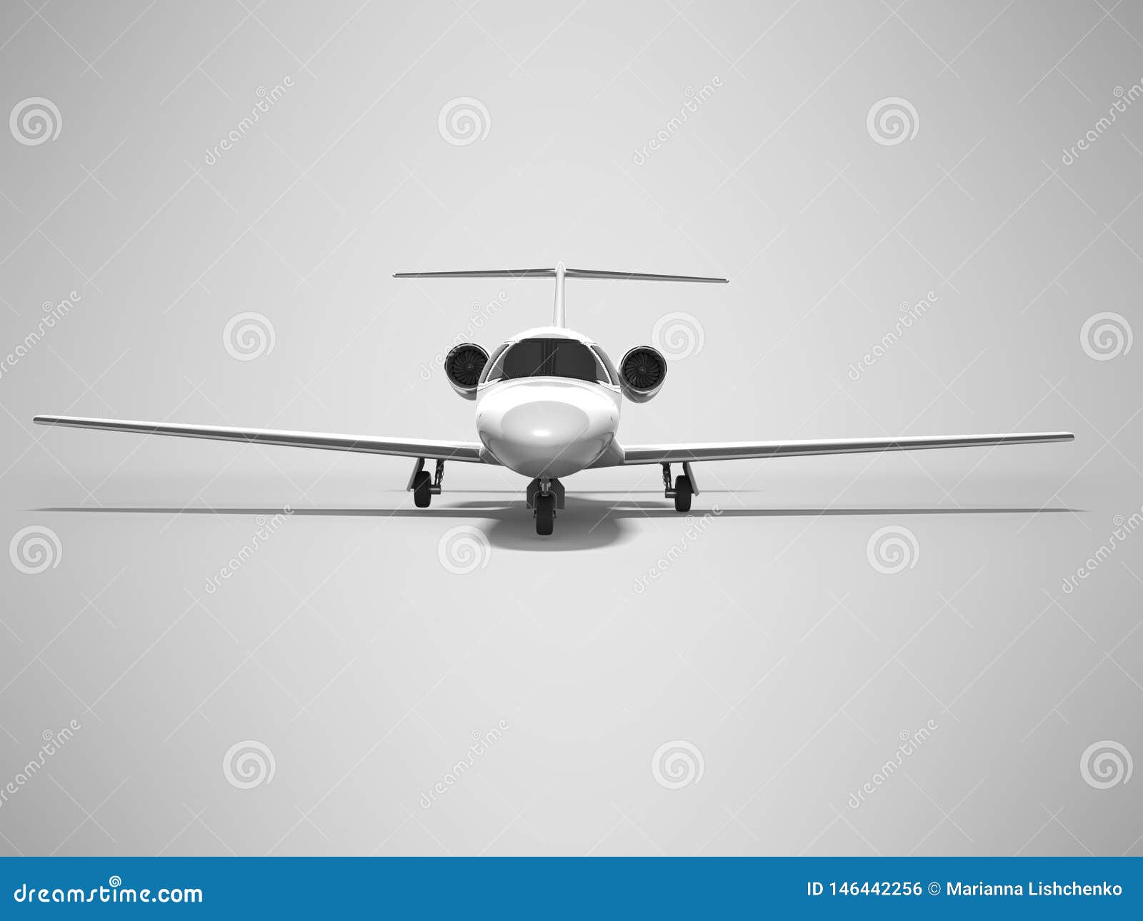 The Plane, A Front View On A Background With A Shadow. Cartoon Vector ...