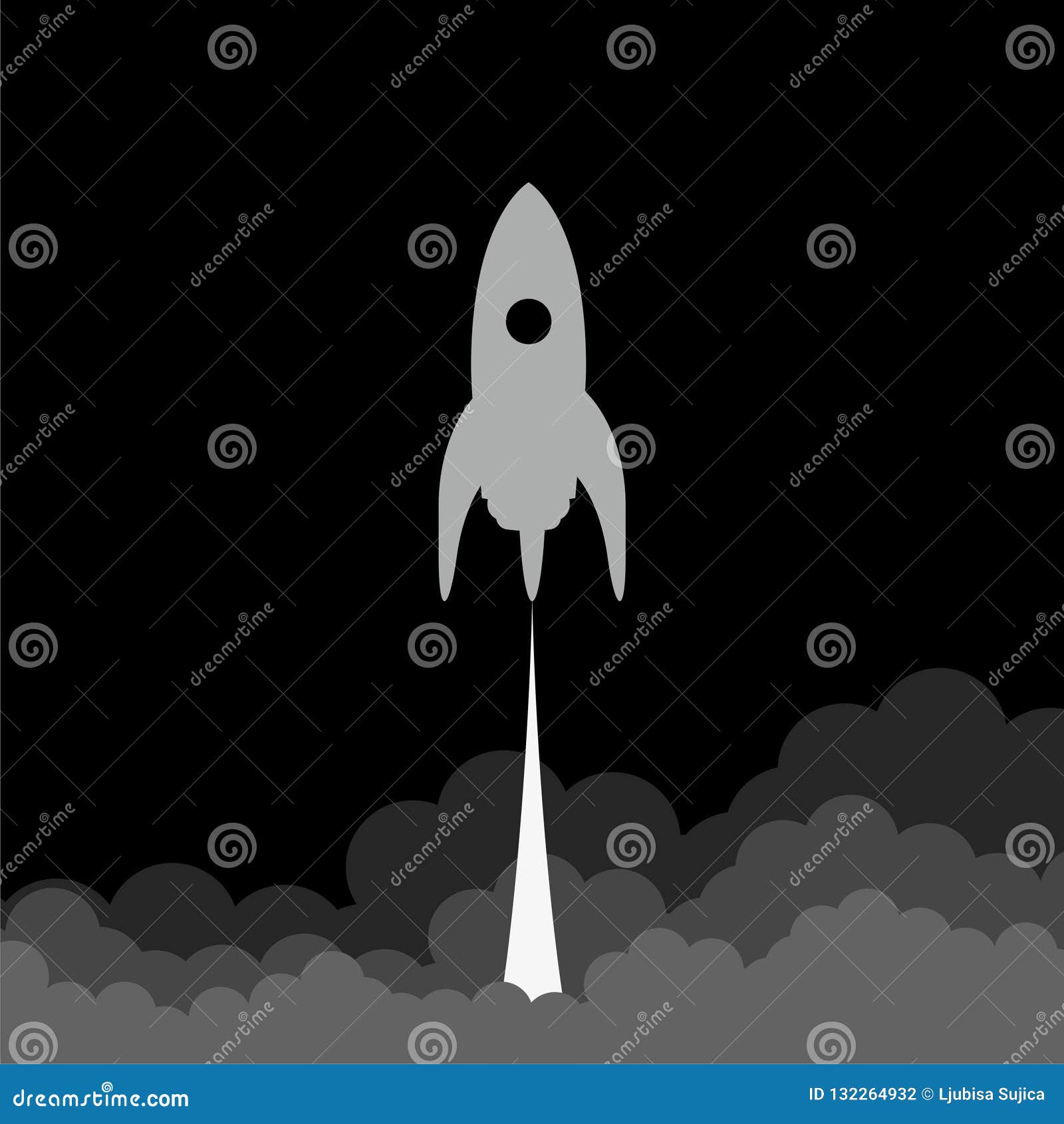 Business Startup Launch Concept, Rocket Icon on Dark Stock Vector ...