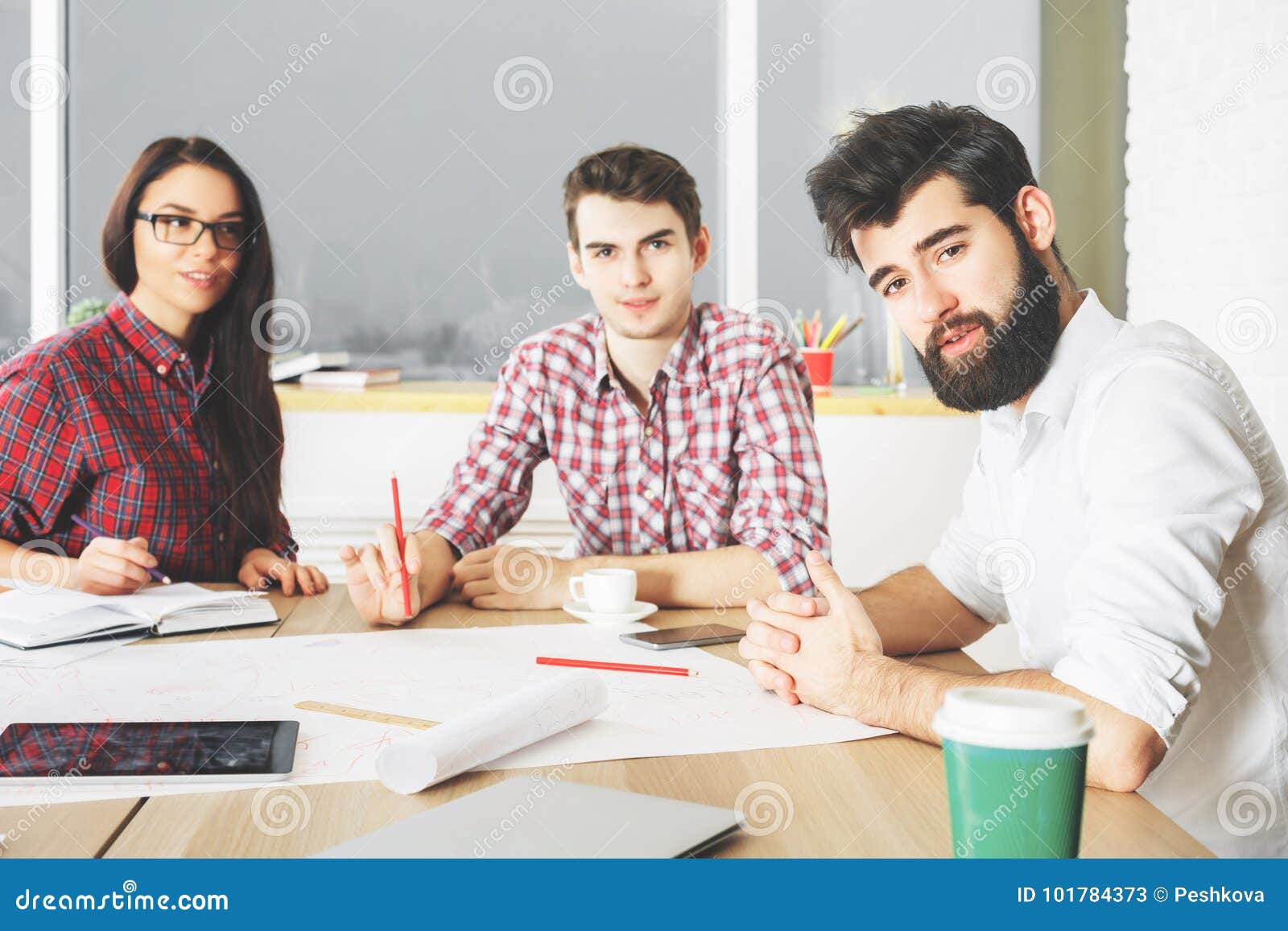 White People Doing Paperwork and Using Devices Stock Image - Image of ...