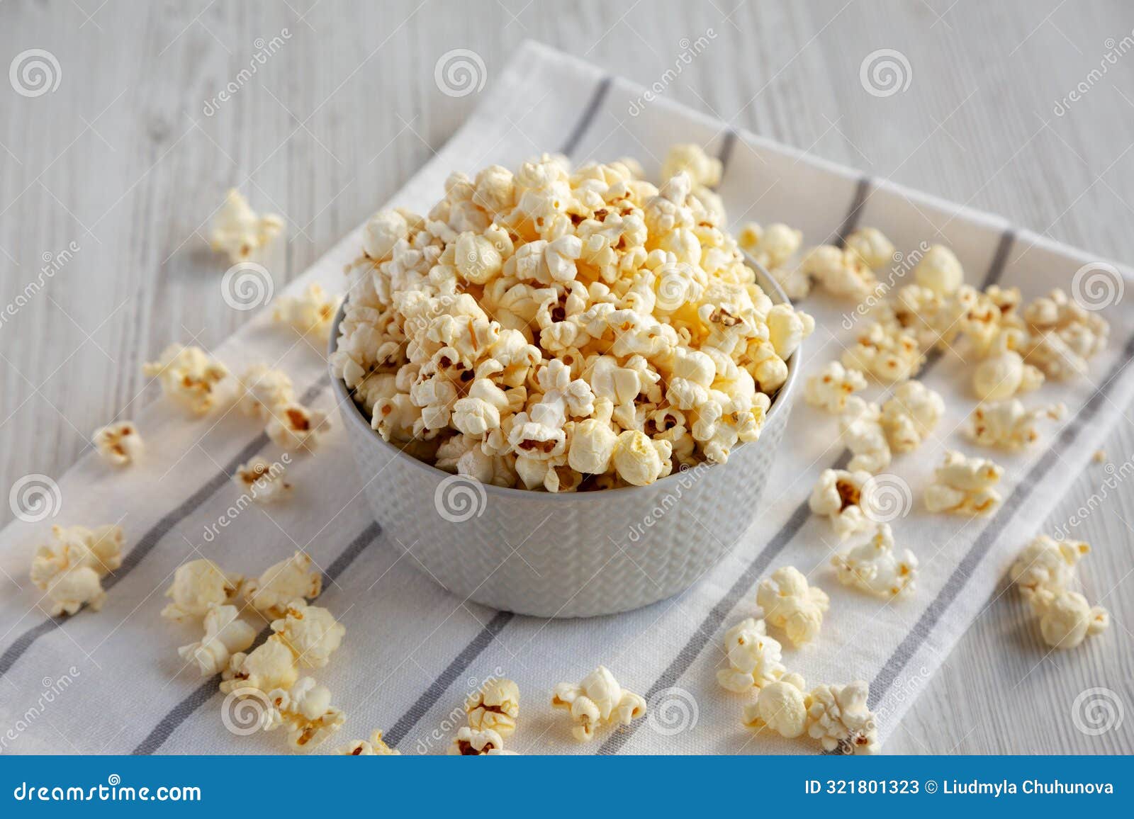 White Buttered Popcorn with Salt in a Bowl, Side View Stock Image ...
