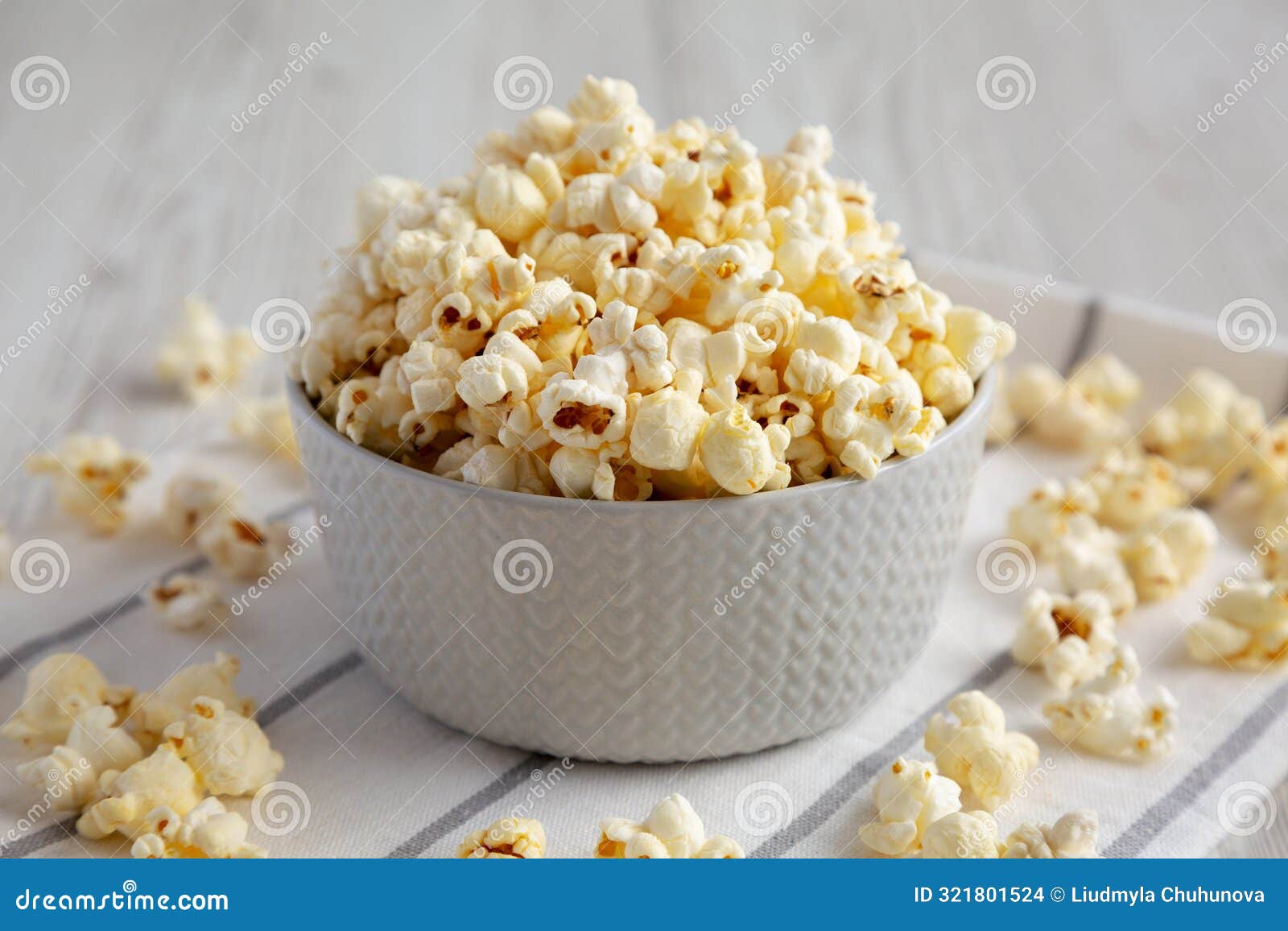 White Buttered Popcorn with Salt in a Bowl, Side View Stock Photo ...