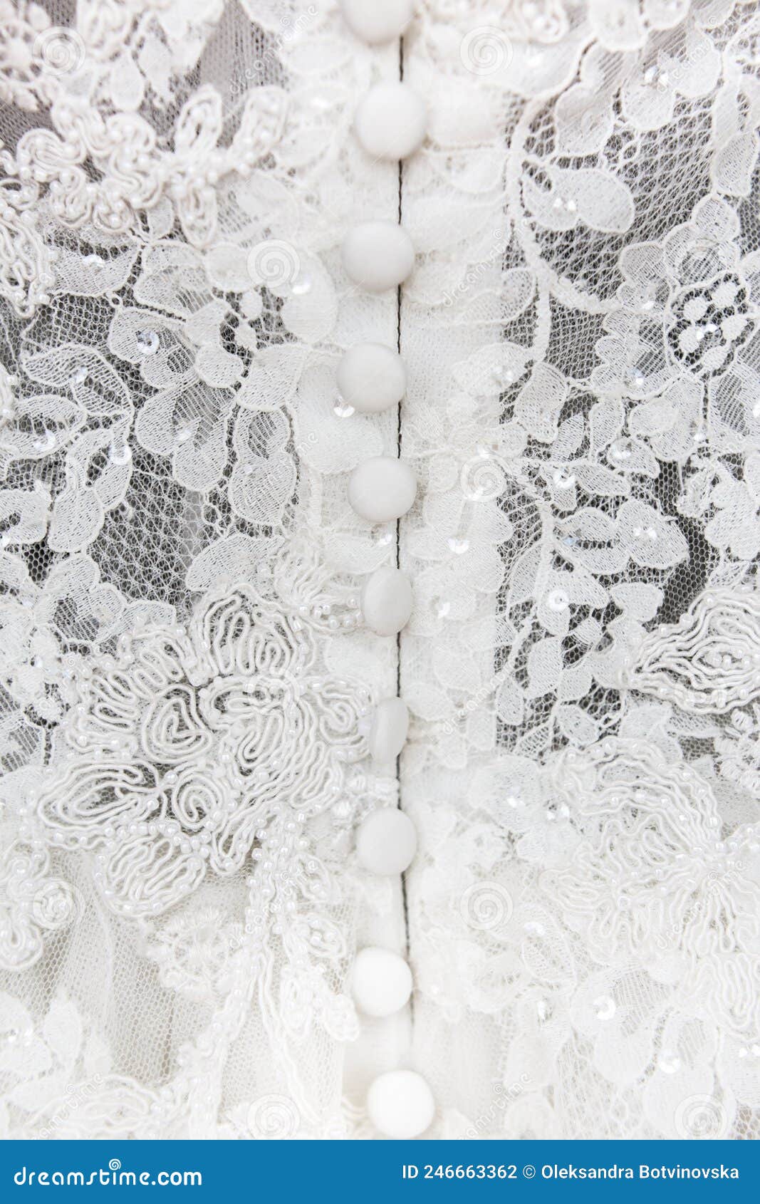 White Buttons on a Lace Wedding Dress Stock Photo - Image of pretty ...