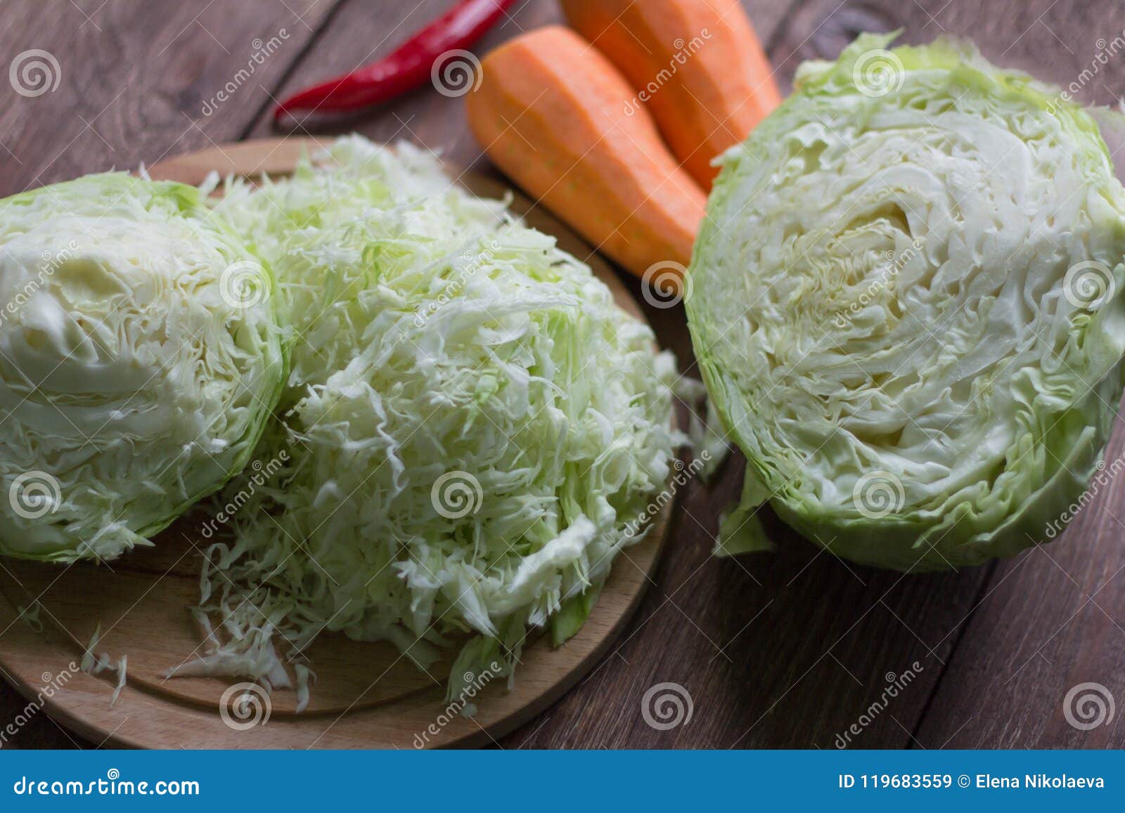 White Cabbage Cut into Strips and Carrots for Cooking Stock Image ...