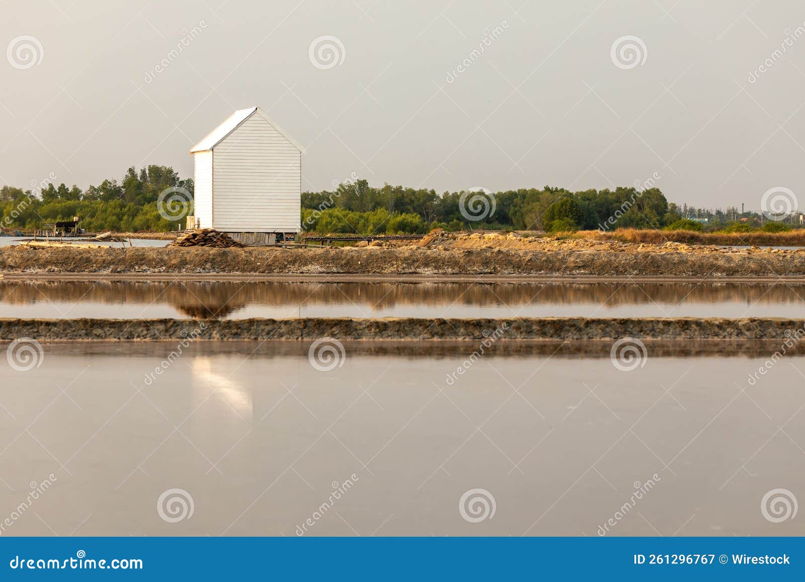 White cabin near the river stock image. Image of rural - 261296767