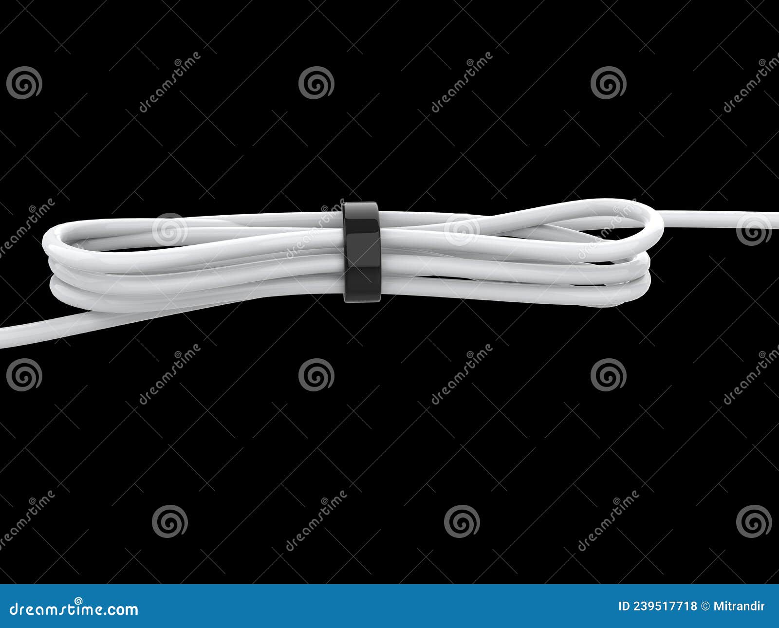White Cable Bent and Coiled Up and Held with Black Rubber Band - Side ...