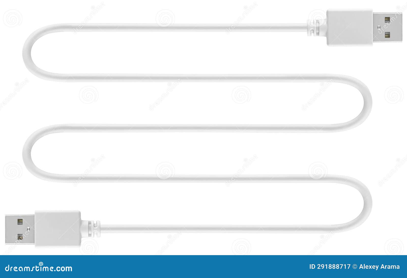 White Cable with USB Connectors, Insulated on White Background Stock ...