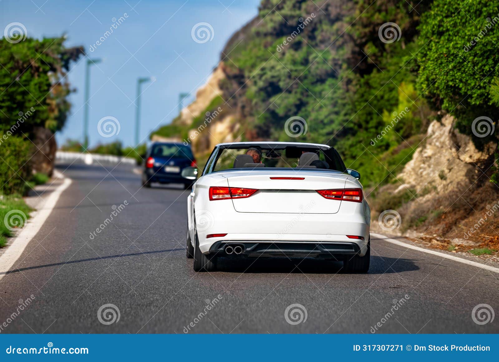 White Cabrio Car is Driving Along the Road. Stock Image - Image of ...