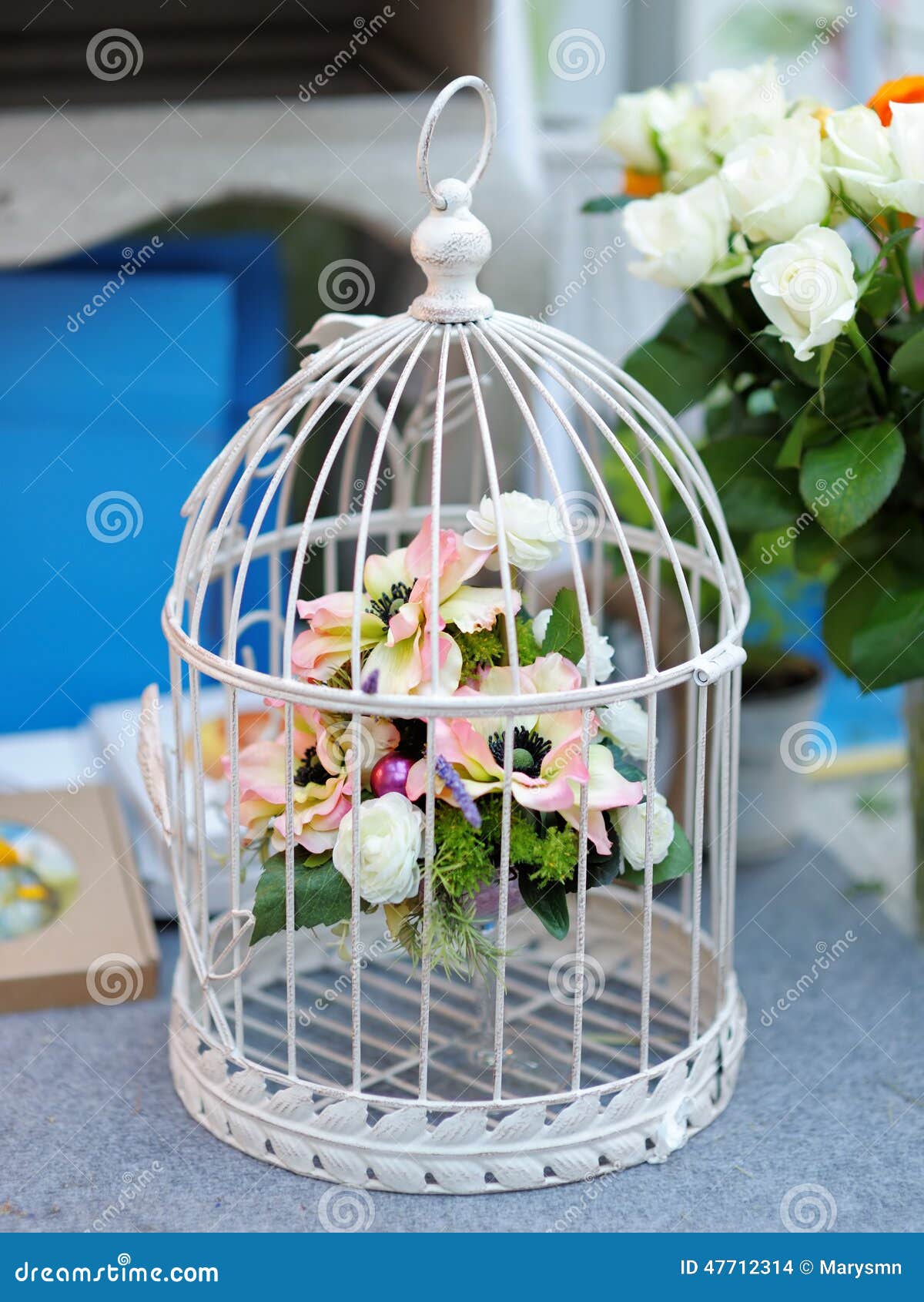White cage with flowers stock photo. Image of element - 47712314