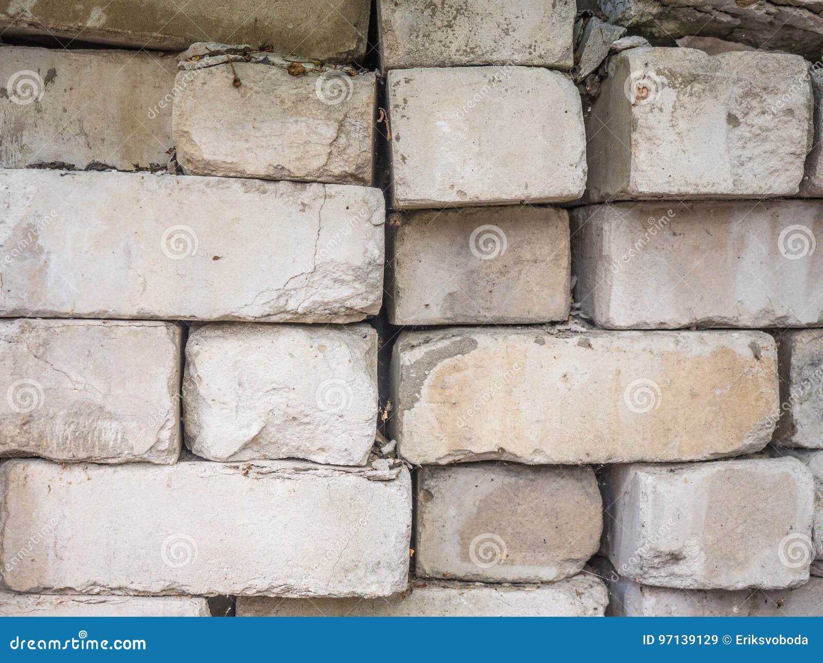 White Calcium Silicate Bricks Piled on Top of Each Other. Old, Cracked ...