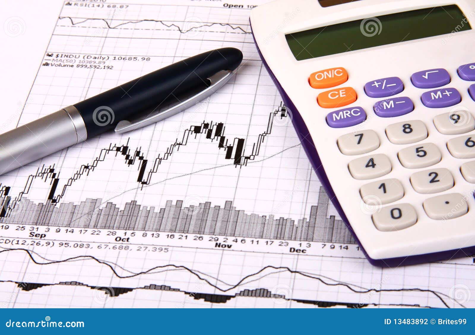 White Calculator, a Blue Pen and a Financial Chart Stock Photo - Image ...
