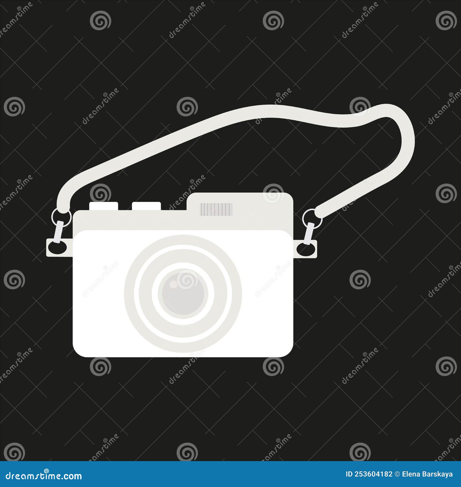 White Camera in Flat Style Close-up on Black Background Stock Vector ...