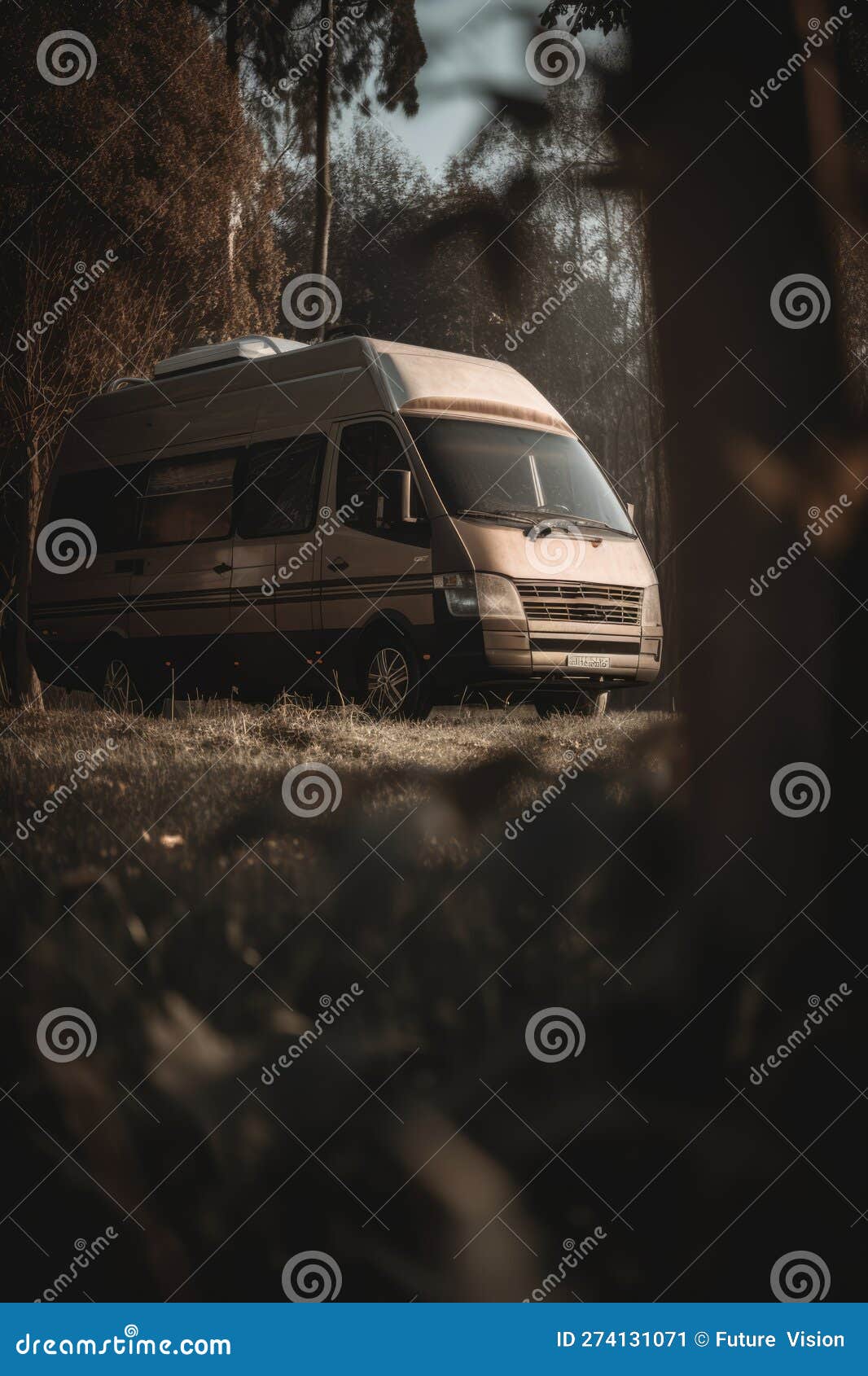 White Camper Van with Trees in the Background in Forest Created Using ...