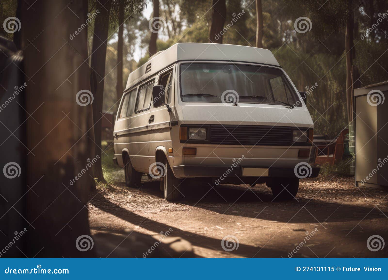 White Camper Van with Trees in the Background in Forest Created Using ...