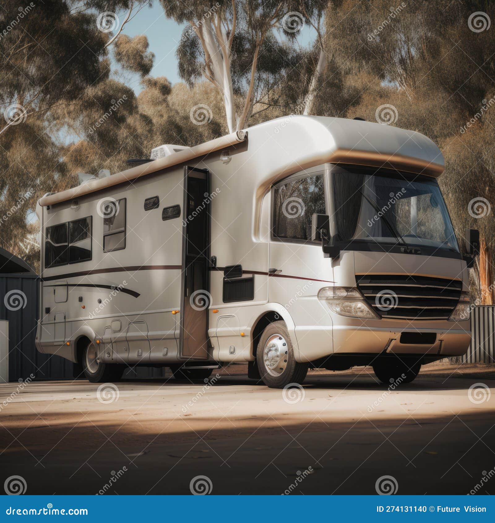 White Camper Van with Trees in the Background in Forest Created Using ...