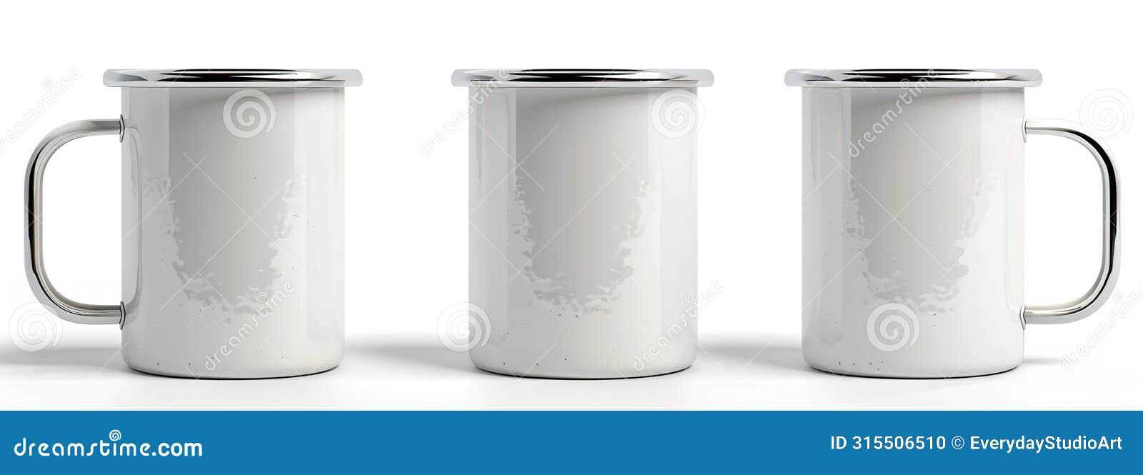 White Camping Mug Template Set: Front, Side, and Back Views Isolated ...