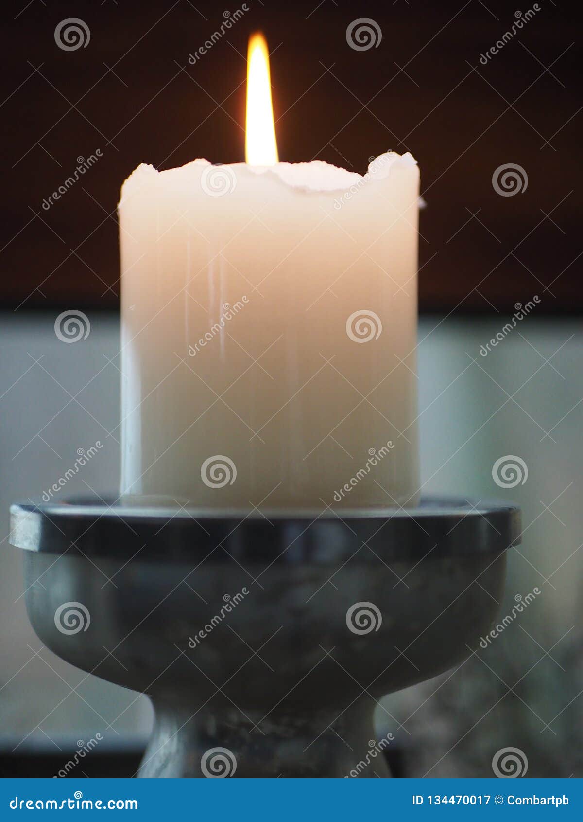 Burning Lonely White Candle with a Fire Flame Stock Image - Image of ...