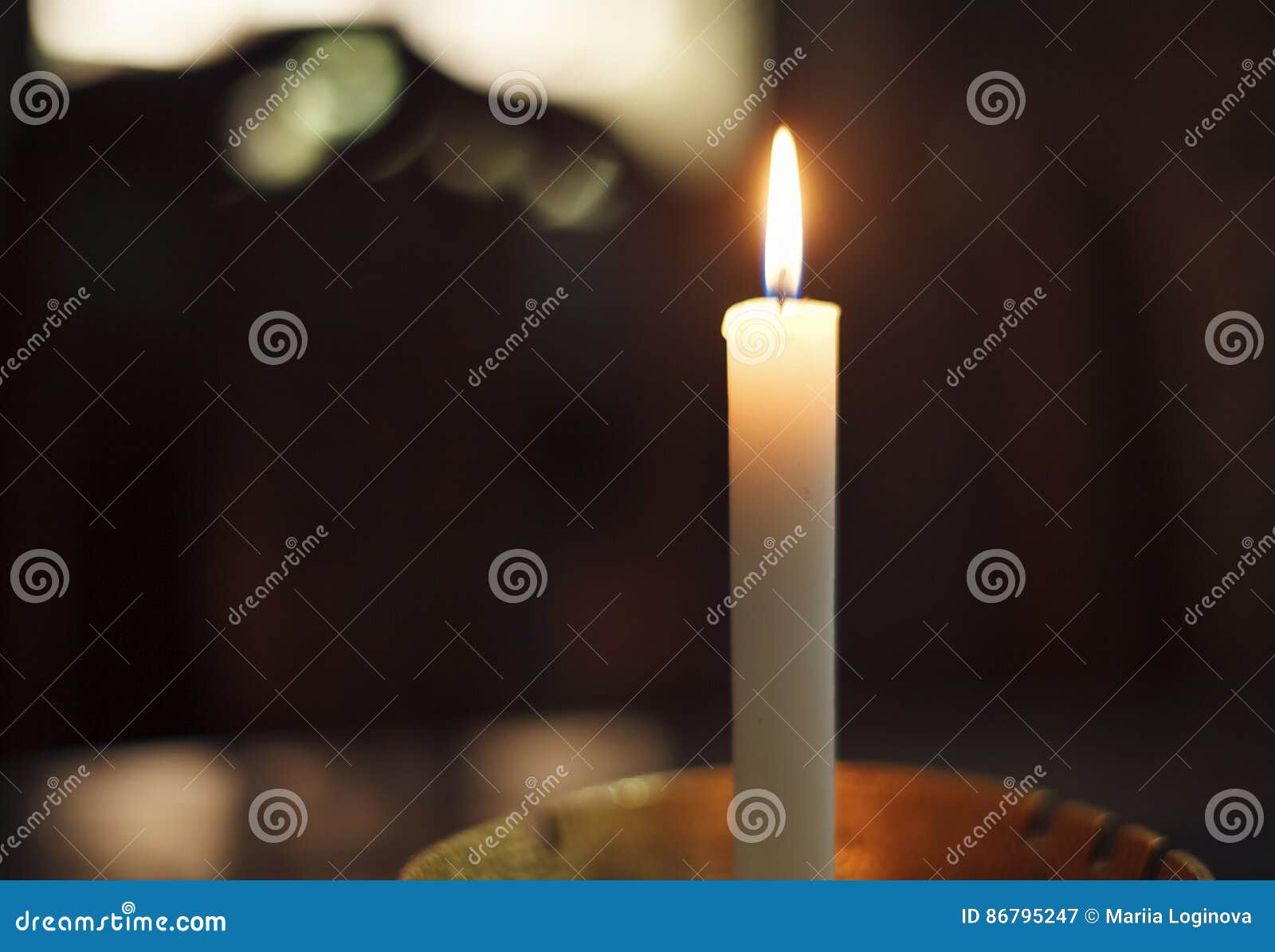 White Candle with Flame in the Dark Room Stock Image - Image of pray ...