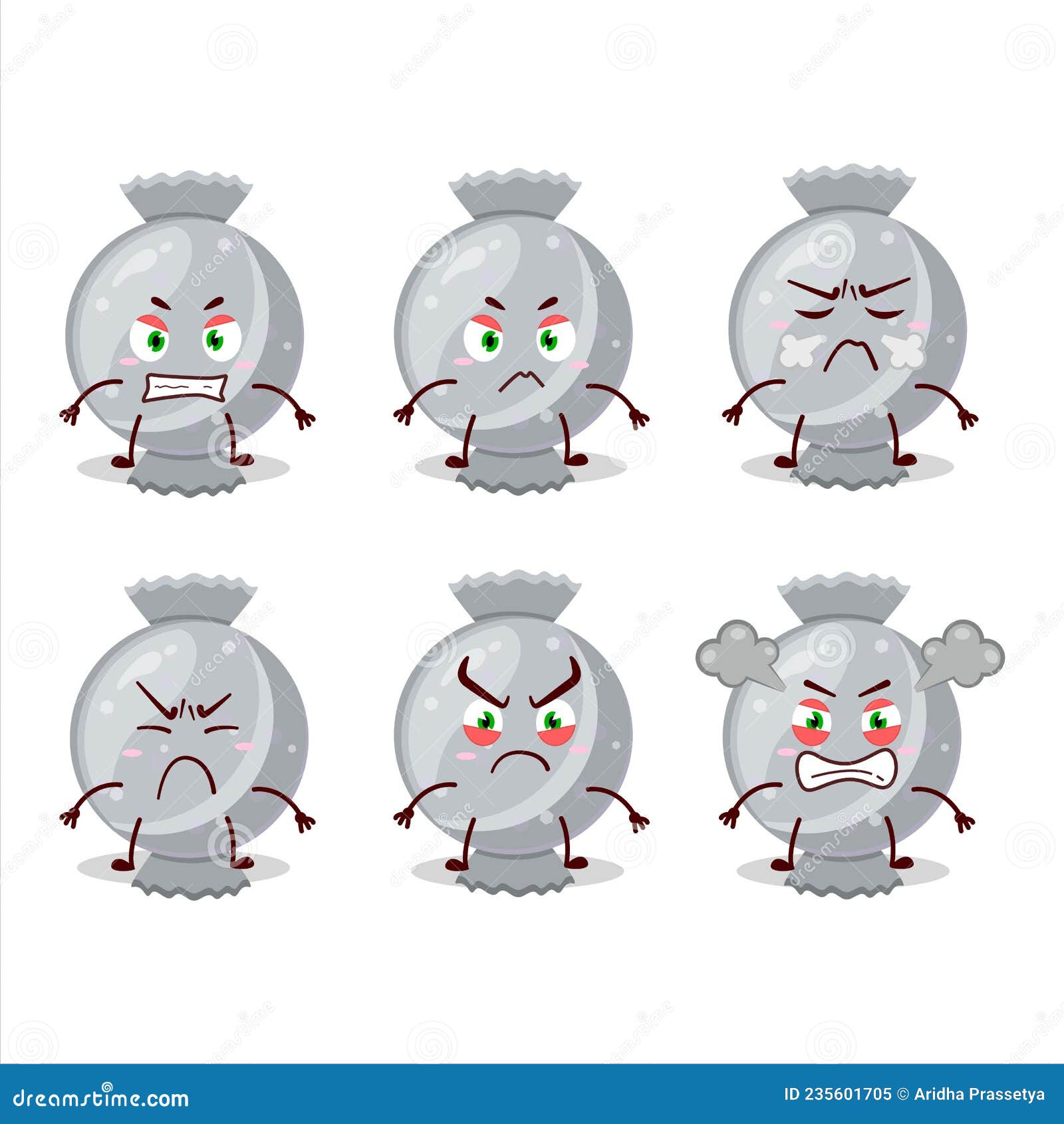 White Candy Wrap Cartoon Character with Various Angry Expressions Stock ...