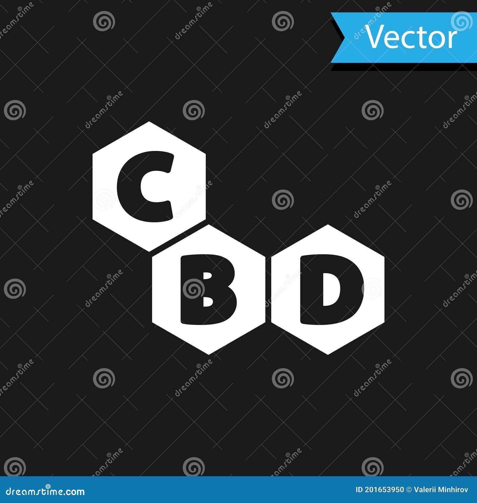 White Cannabis Molecule Icon Isolated on Black Background. Cannabidiol ...